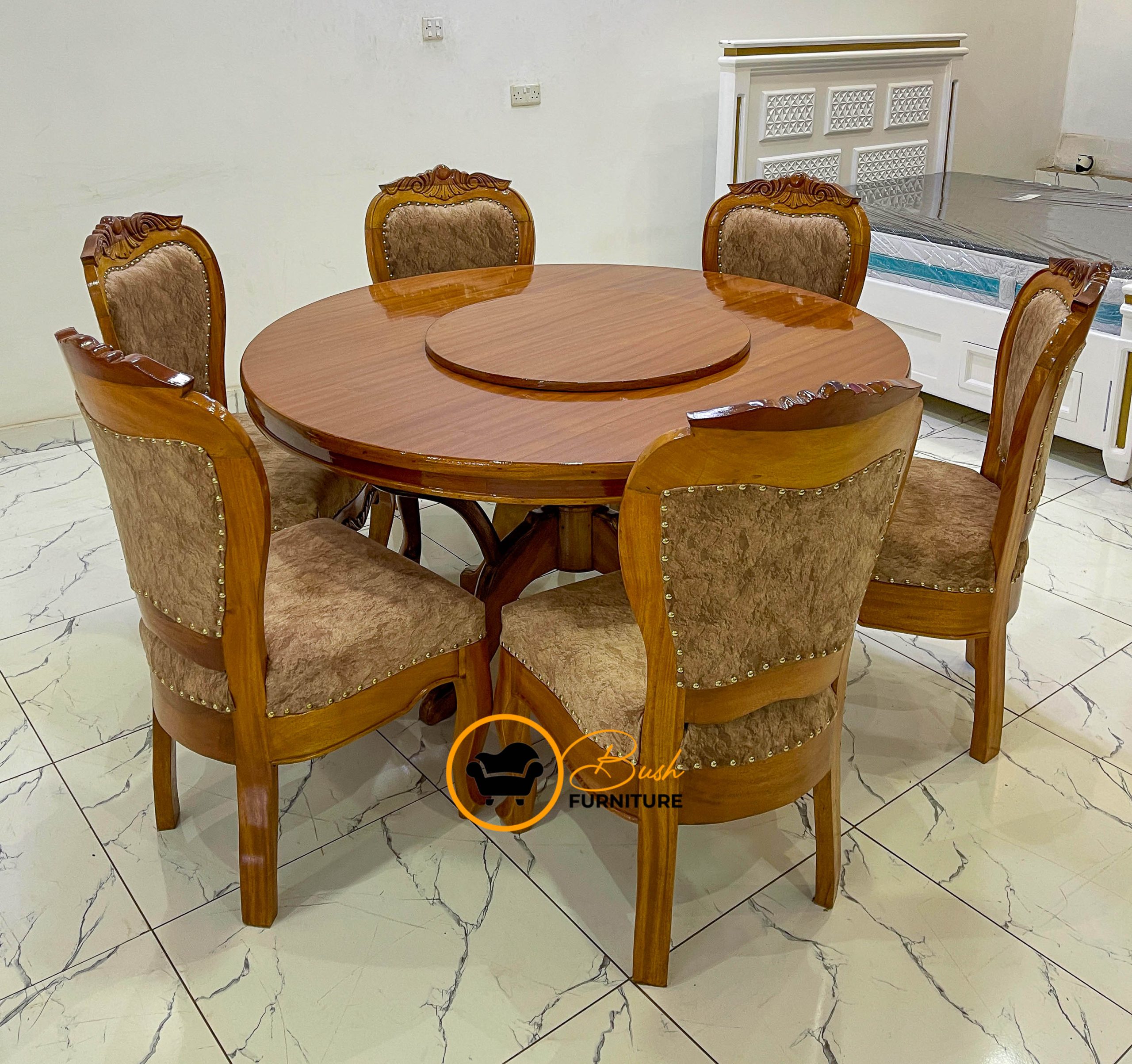 6-Seater Round Dining Set with Lazy Susan | Bush Furniture Kenya