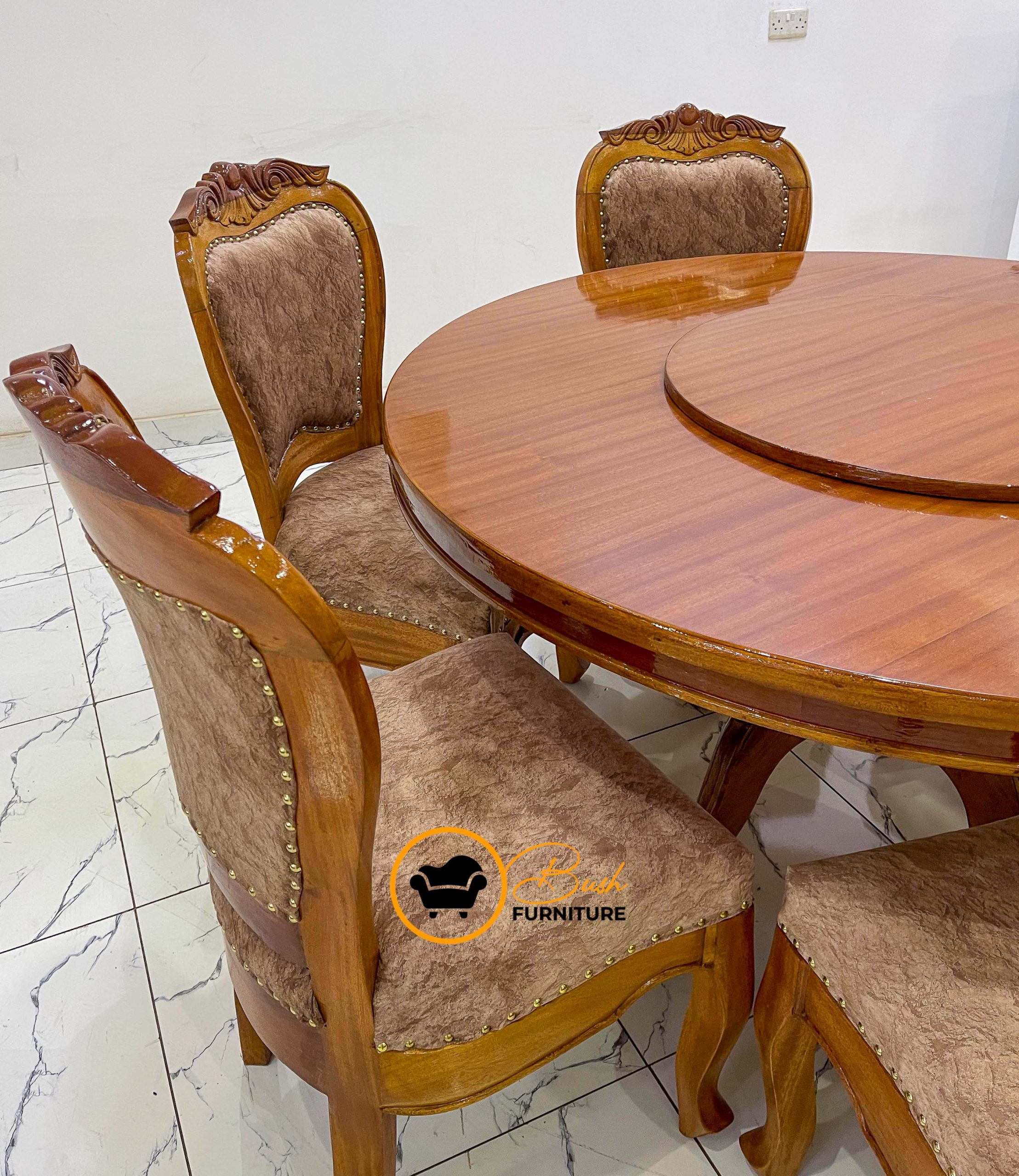 6-Seater Round Dining Set with Lazy Susan | Bush Furniture Kenya